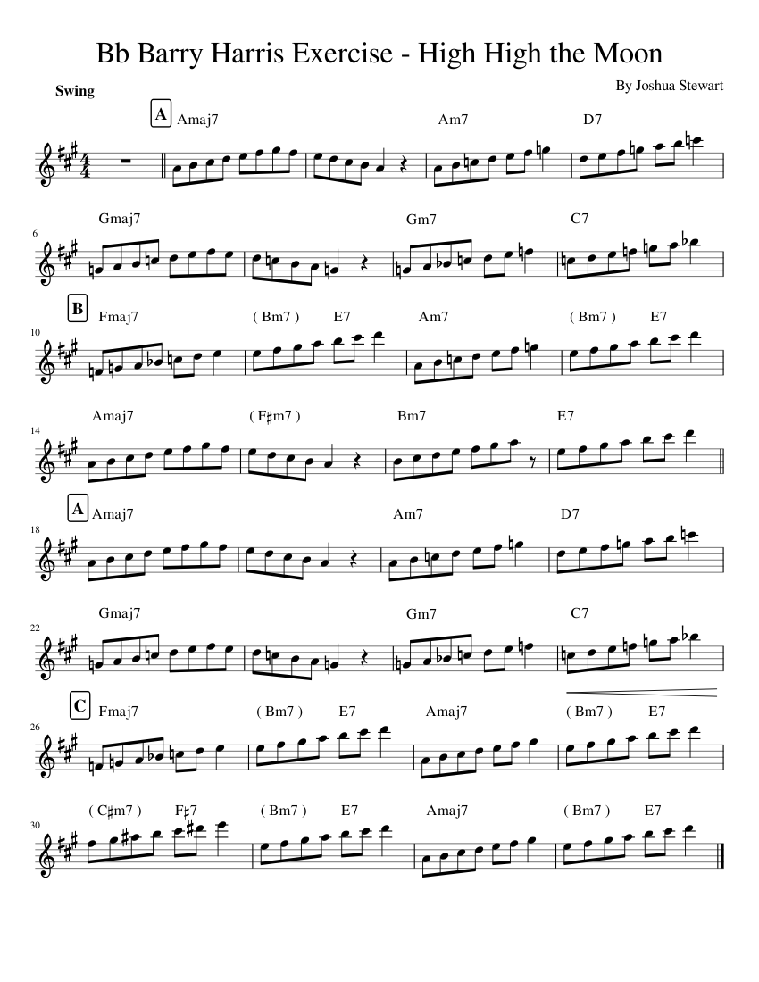 Bb Barry Harris Exercise - High High The Moon - Scale Exercise (Not the ...