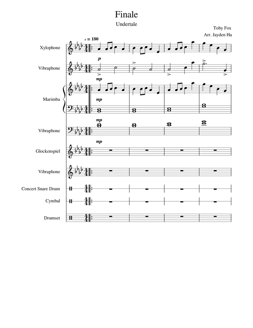 Finale - Undertale Sheet Music for Vibraphone, Glockenspiel, Snare drum ...