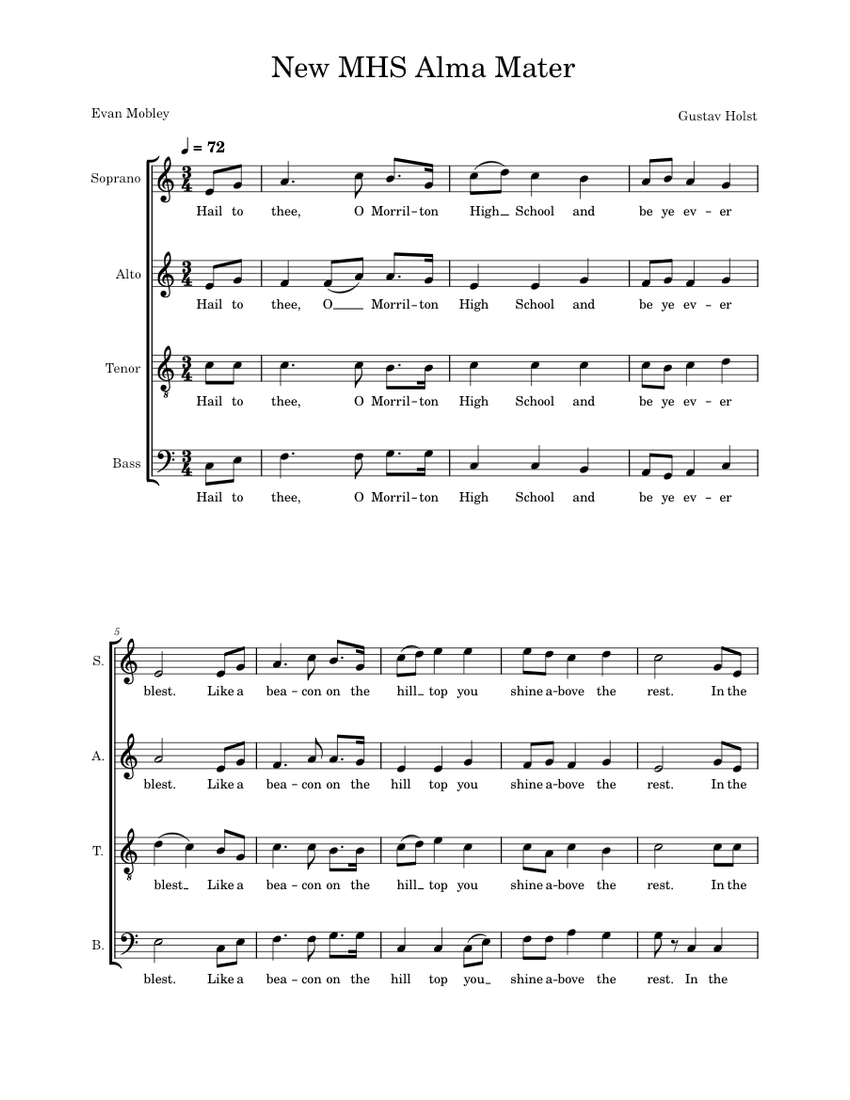 New MHS Alma Mater Sheet music for Soprano, Alto, Tenor, Bass voice ...