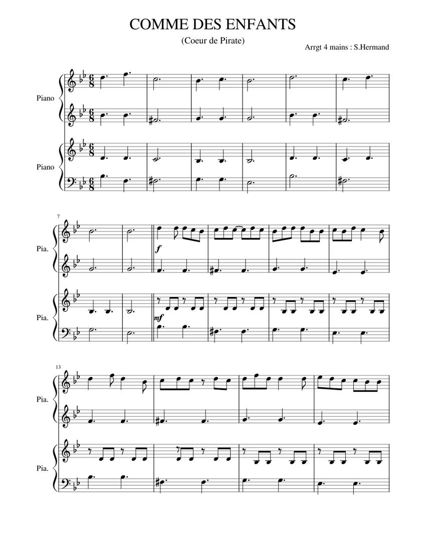 COMME DES ENFANTS de Coeur de Pirate Sheet music for Piano (Solo ...