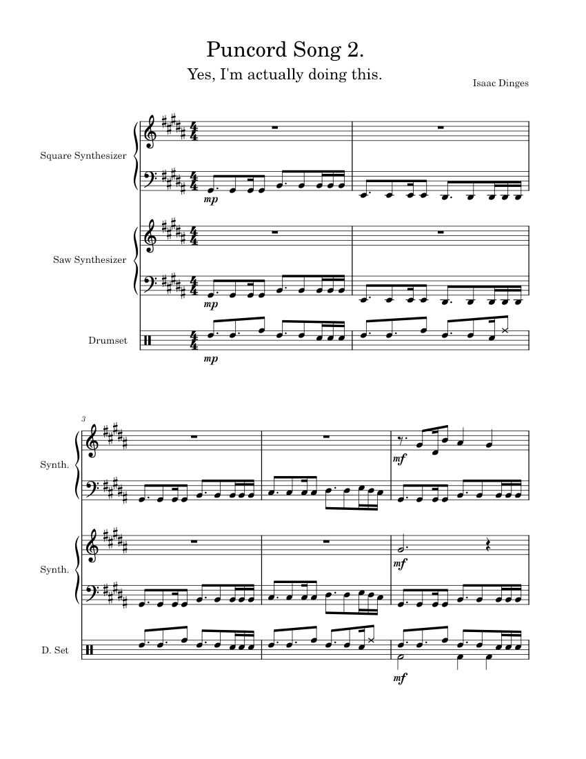 Puncord Song 2. Sheet music for Drum group, Synthesizer (Mixed Trio ...
