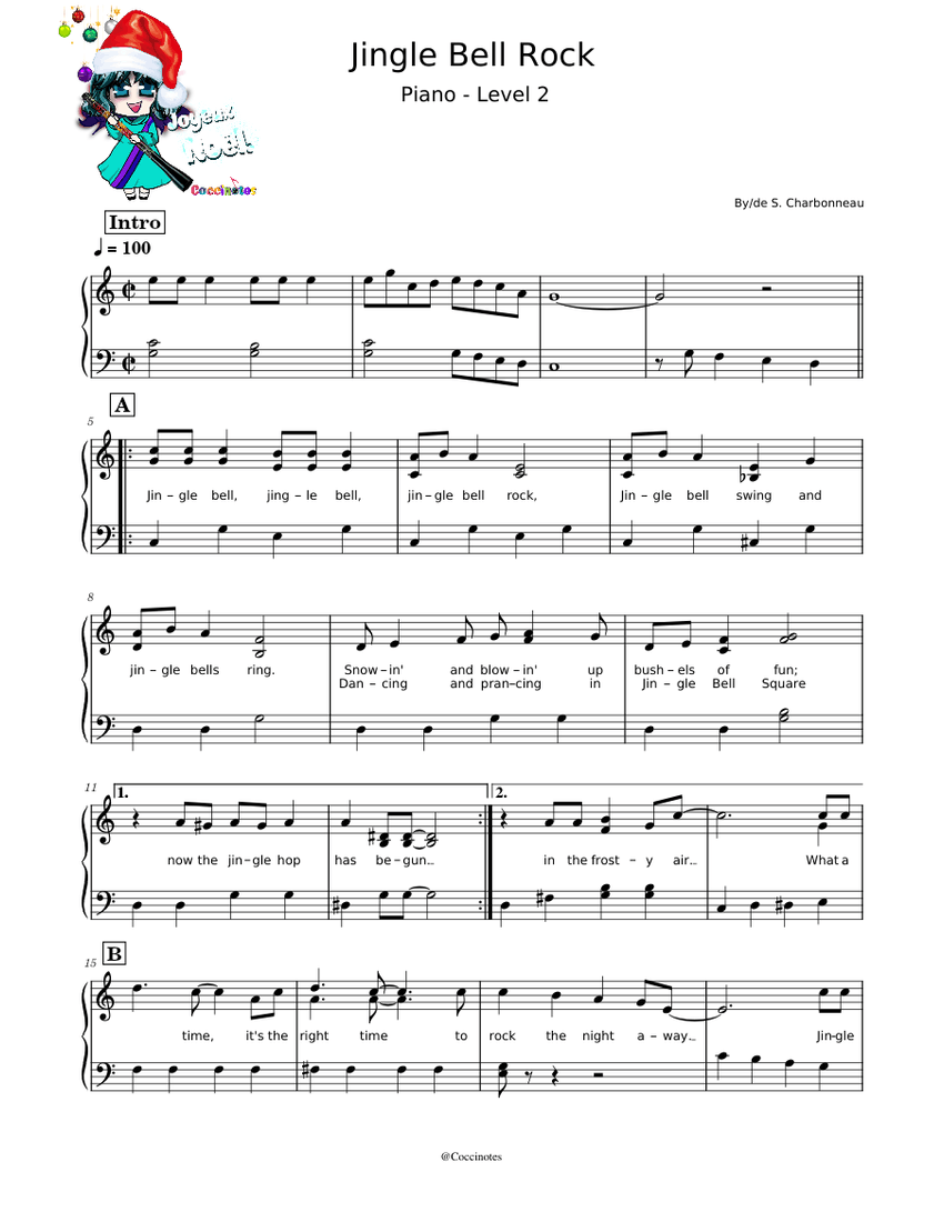 Jingle Bell Rock – Level 2 Sheet Music for Piano (Solo) Easy ...