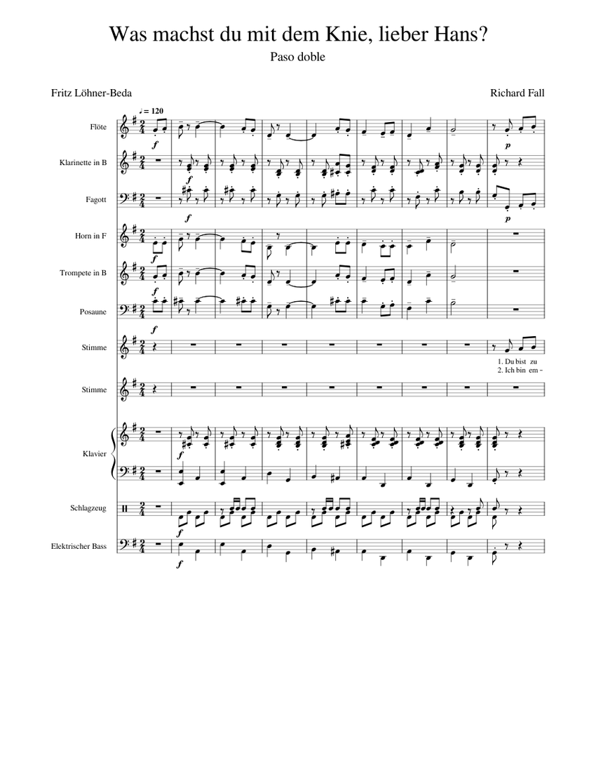 Was machst du mit dem Knie, lieber Hans? Sheet Music for Piano ...