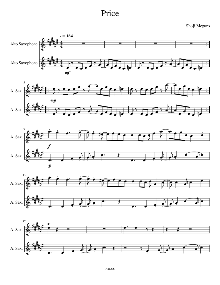 Price (Alto/Barry Sax Duet) Sheet music for Saxophone alto (Woodwind ...