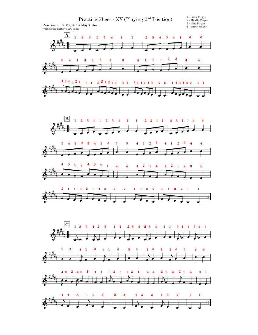 Practice Sheet - XV (Playing 2nd Position) Sheet music for Violin (Solo ...