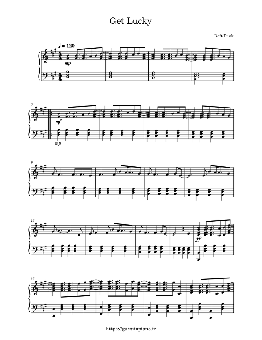 Get Lucky - Daft Punk Sheet Music for Piano (Solo) | MuseScore.com