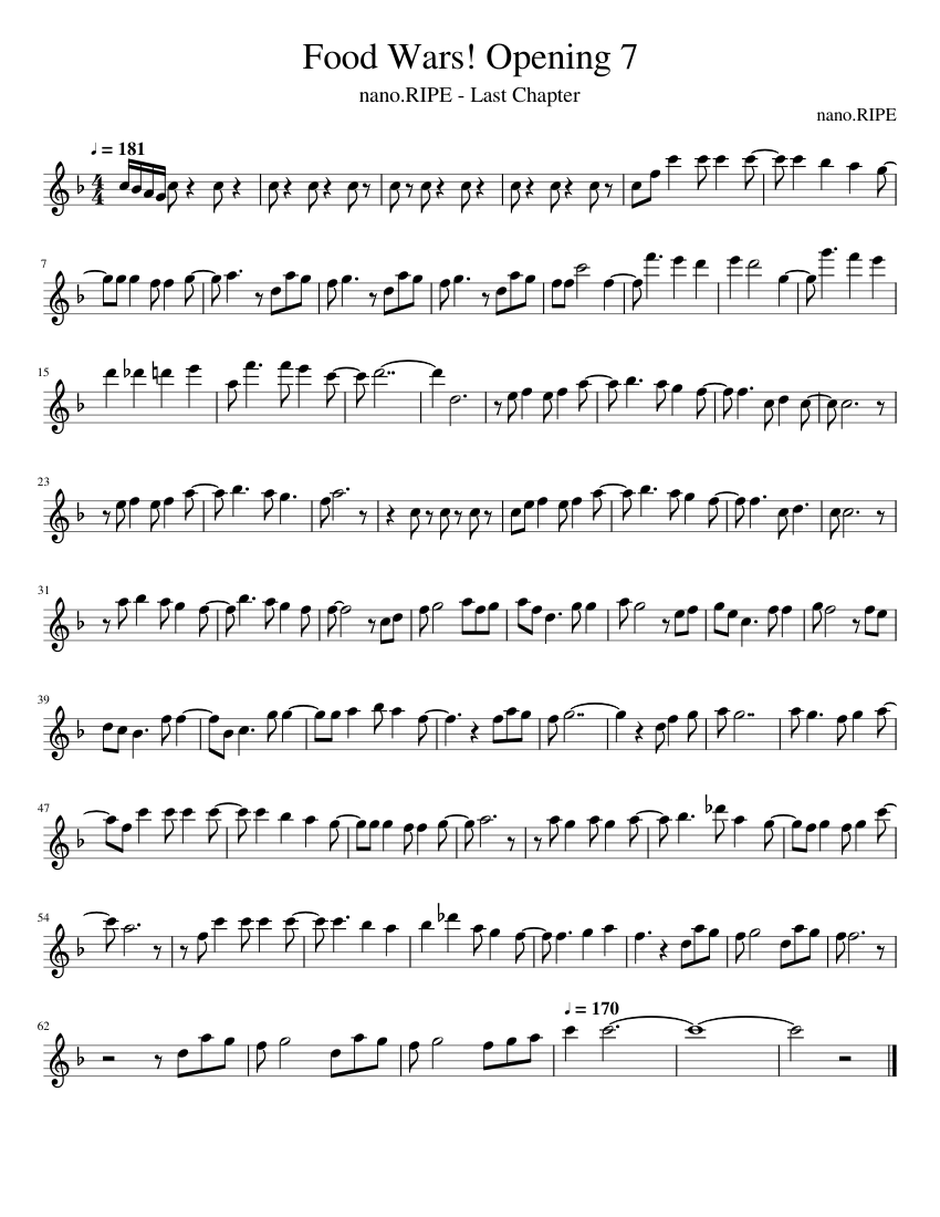 Food Wars! Opening 7 Sheet music for Flute (Solo) | Musescore.com
