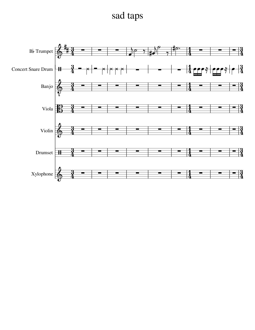 sad taps Sheet Music for Trumpet in b-flat, Snare drum, Violin, Viola ...