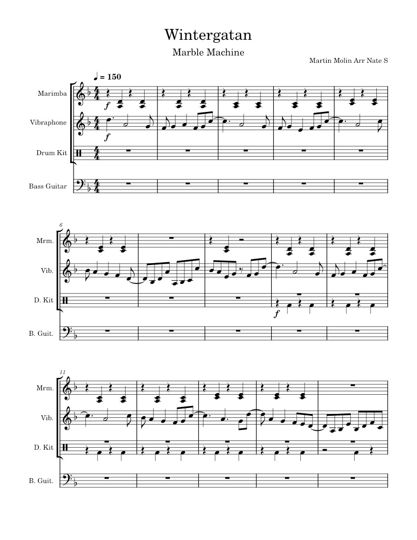 Marble machine – Wintergatan Sheet Music for Vibraphone, Bass guitar ...