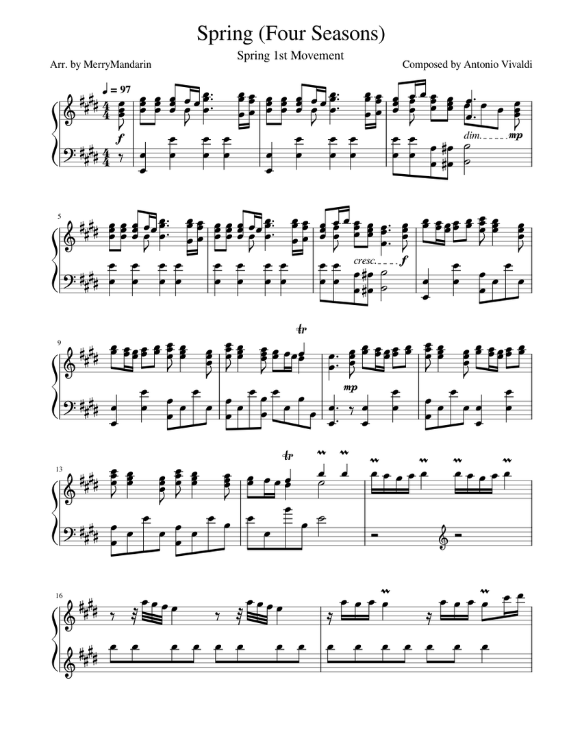 The Four Seasons (Spring) – Antonio Vivaldi Spring Four Seasons Sheet ...