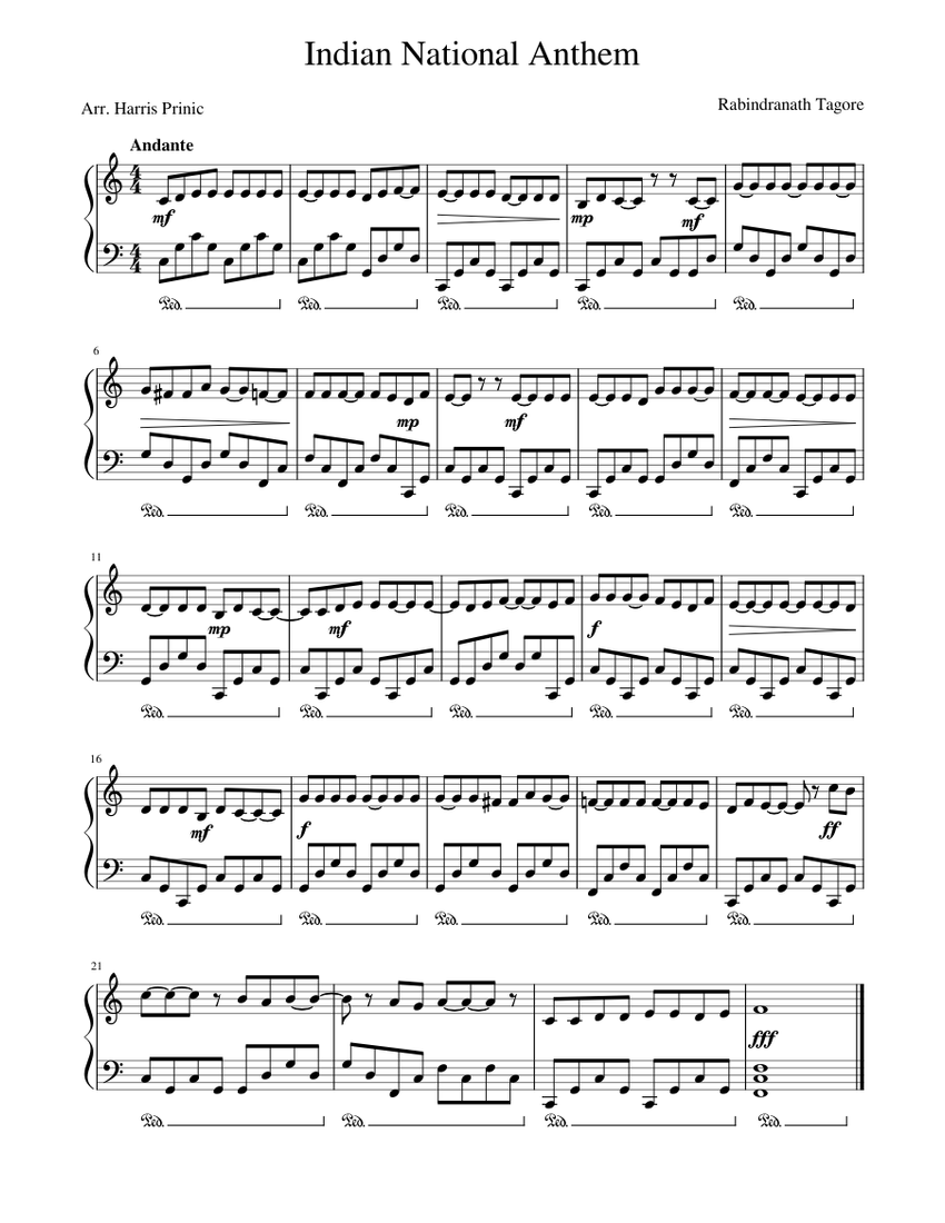Indian National Anthem Sheet Music for Piano (Solo) Easy | MuseScore.com