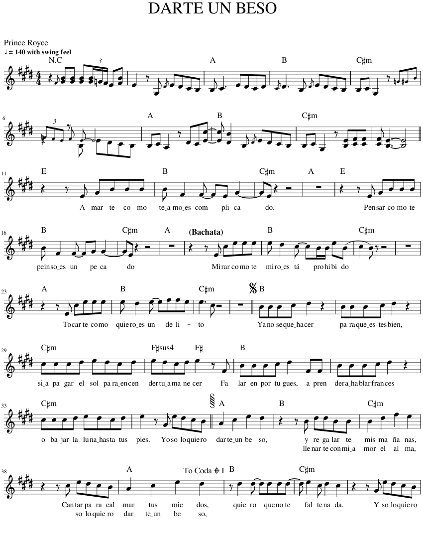 DARTE UN BESO Sheet Music with Chords for Piano (Solo) easy | MuseScore.com