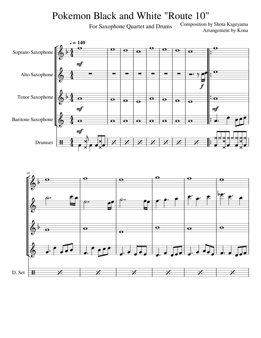 Pokemon Black and White - "Route 10" Sheet Music for Saxophone alto ...