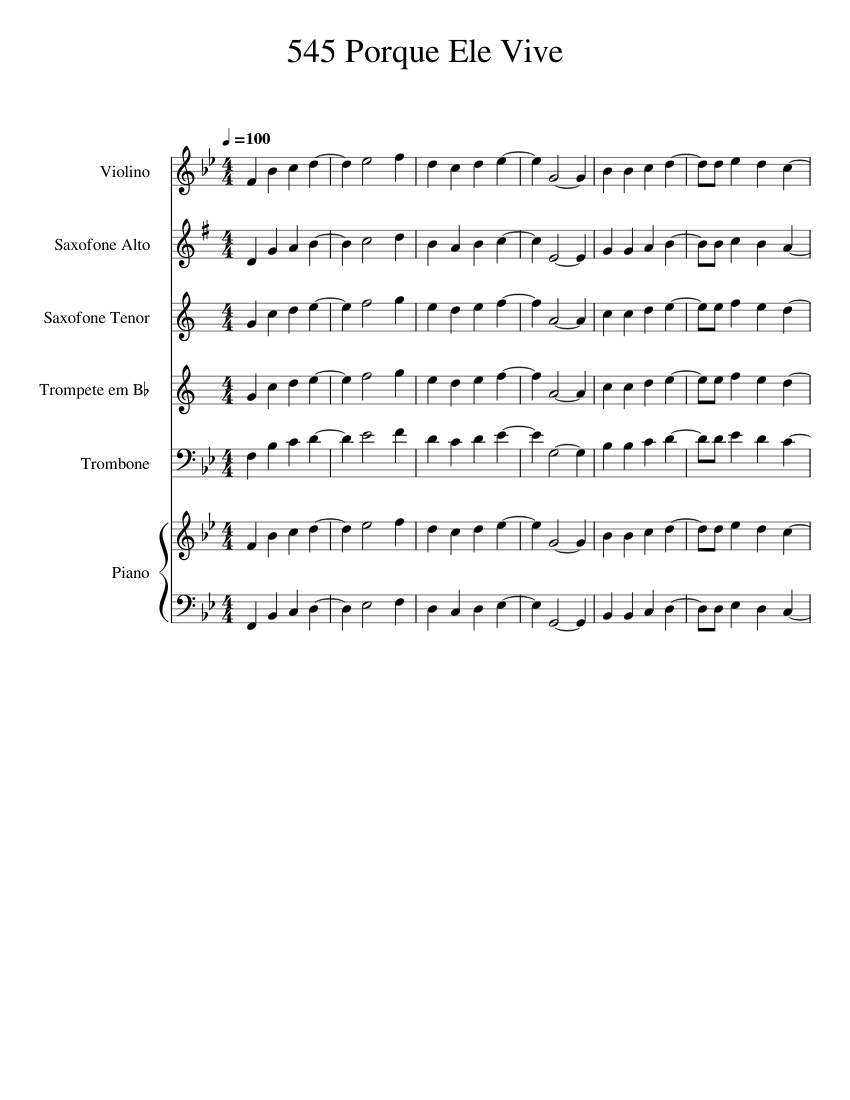 545 Porque Ele vive Sheet music for Piano, Trombone, Saxophone alto ...