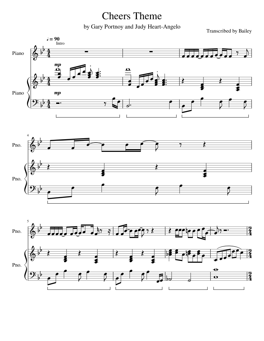 Cheers Theme Sheet Music for Piano (Piano Duo) | MuseScore.com