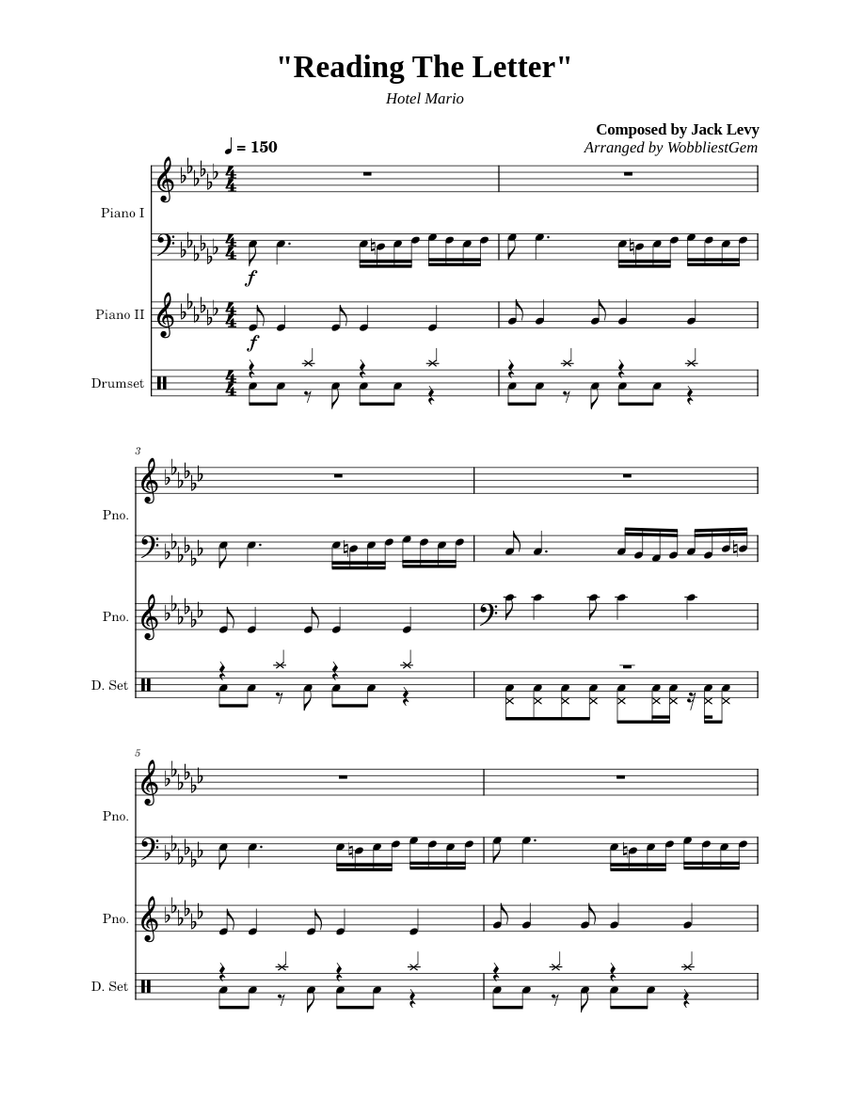 Reading The Letter from Hotel Mario Sheet Music for Piano, Drum group ...