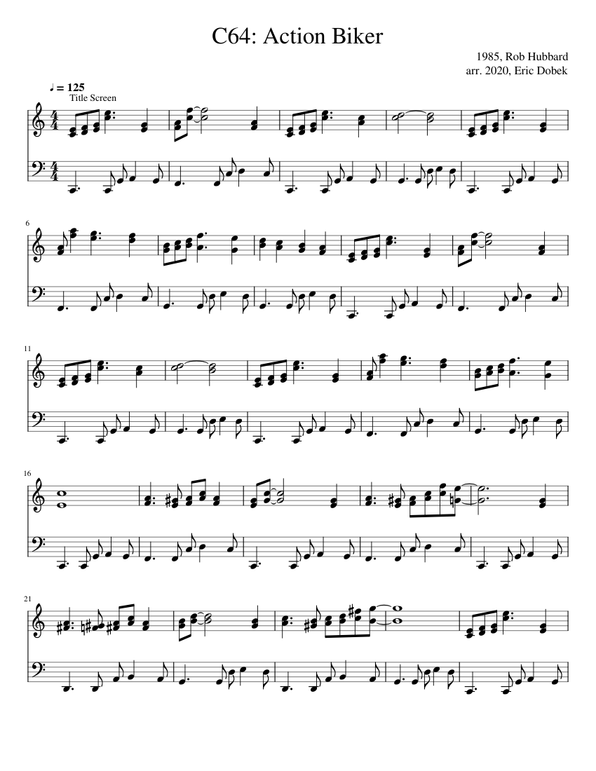 C64: Action Biker Sheet music for Piano (Solo) | Musescore.com