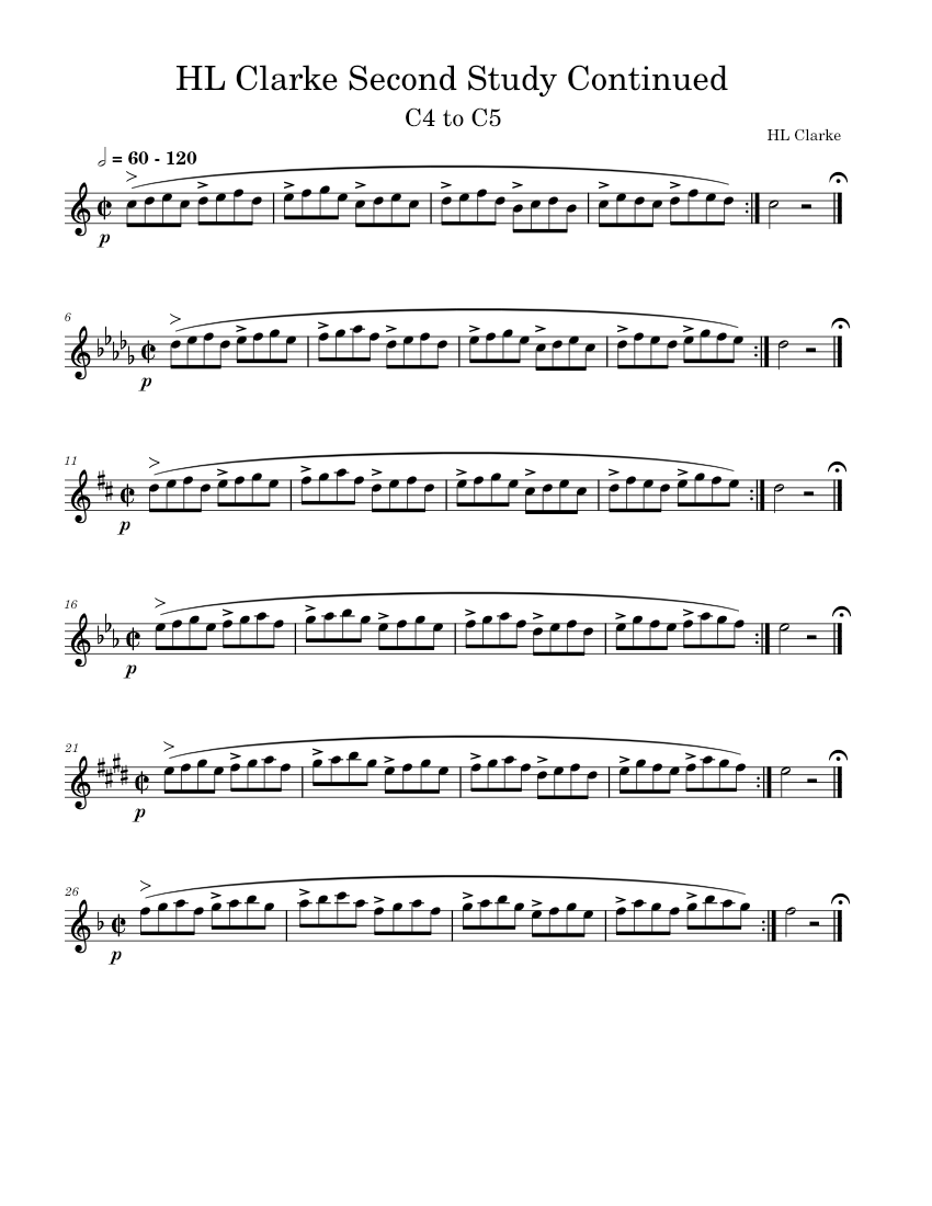 HL Clarke Second Study Continued Sheet music for Trumpet in b-flat ...