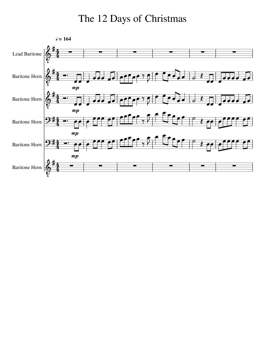 The 12 Days Of Christmas Sheet Music for Baritone horn (Brass Ensemble ...
