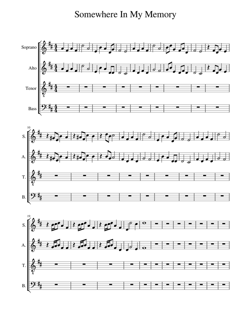 Somewhere In My Memory Sheet Music for Soprano, Alto, Tenor, Bass voice ...