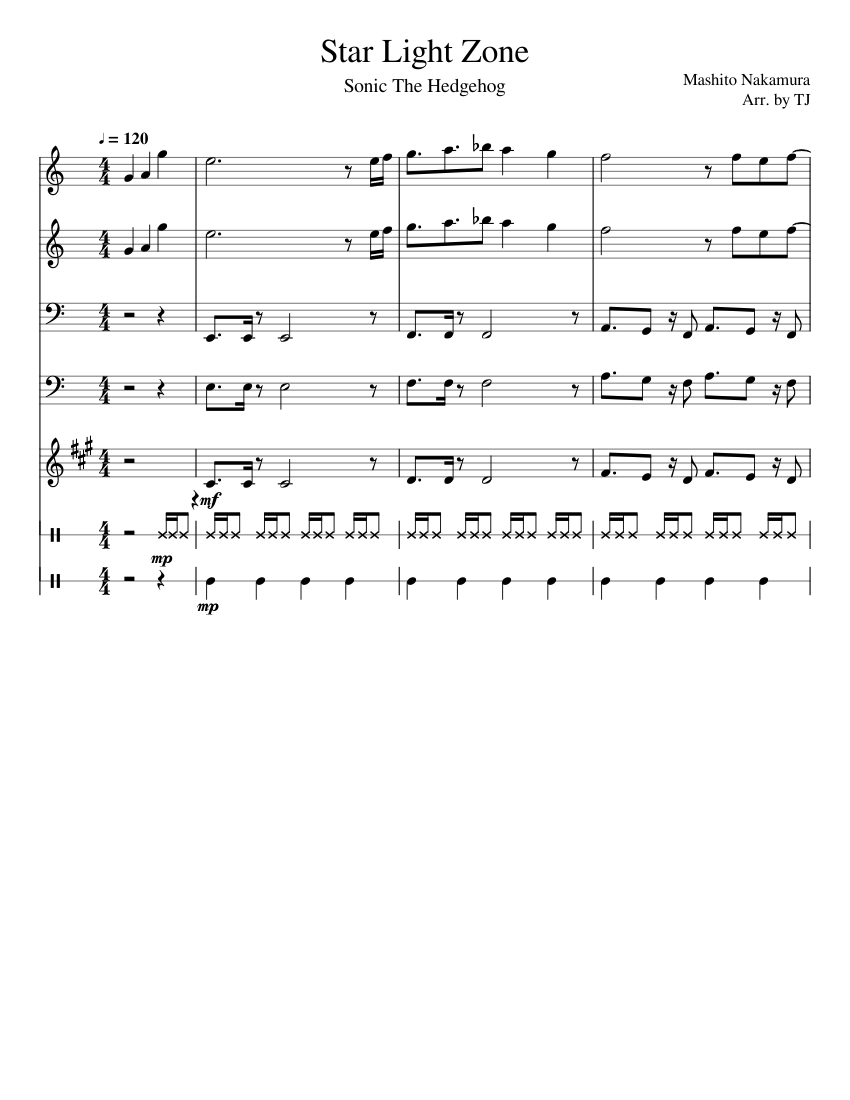 Star Light Zone Sheet music for Saxophone baritone, Bass guitar, Bass ...