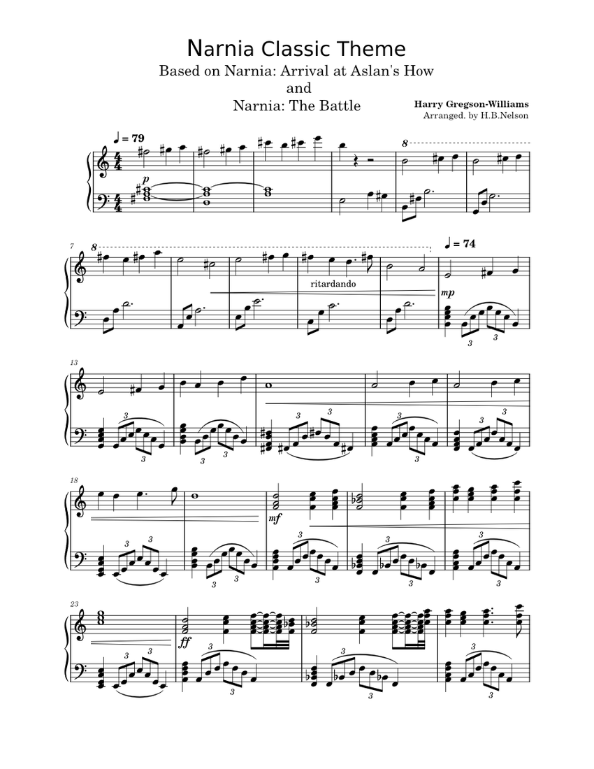 Narnia Main Theme – Harry Gregson-Williams Sheet music for Piano (Solo ...