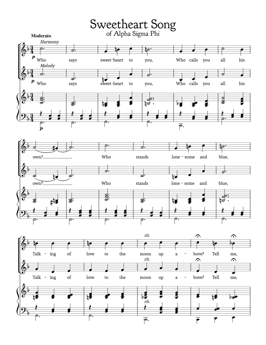 Sweetheart Song Sheet Music for Piano, Vocals (Choral) | MuseScore.com