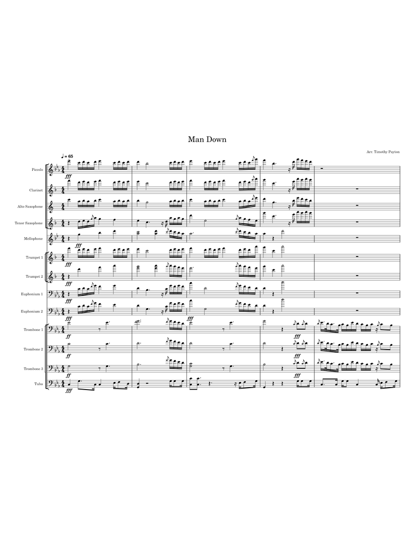 Man Down Sheet music for Trombone, Euphonium, Tuba, Mellophone & more instruments (Mixed ...