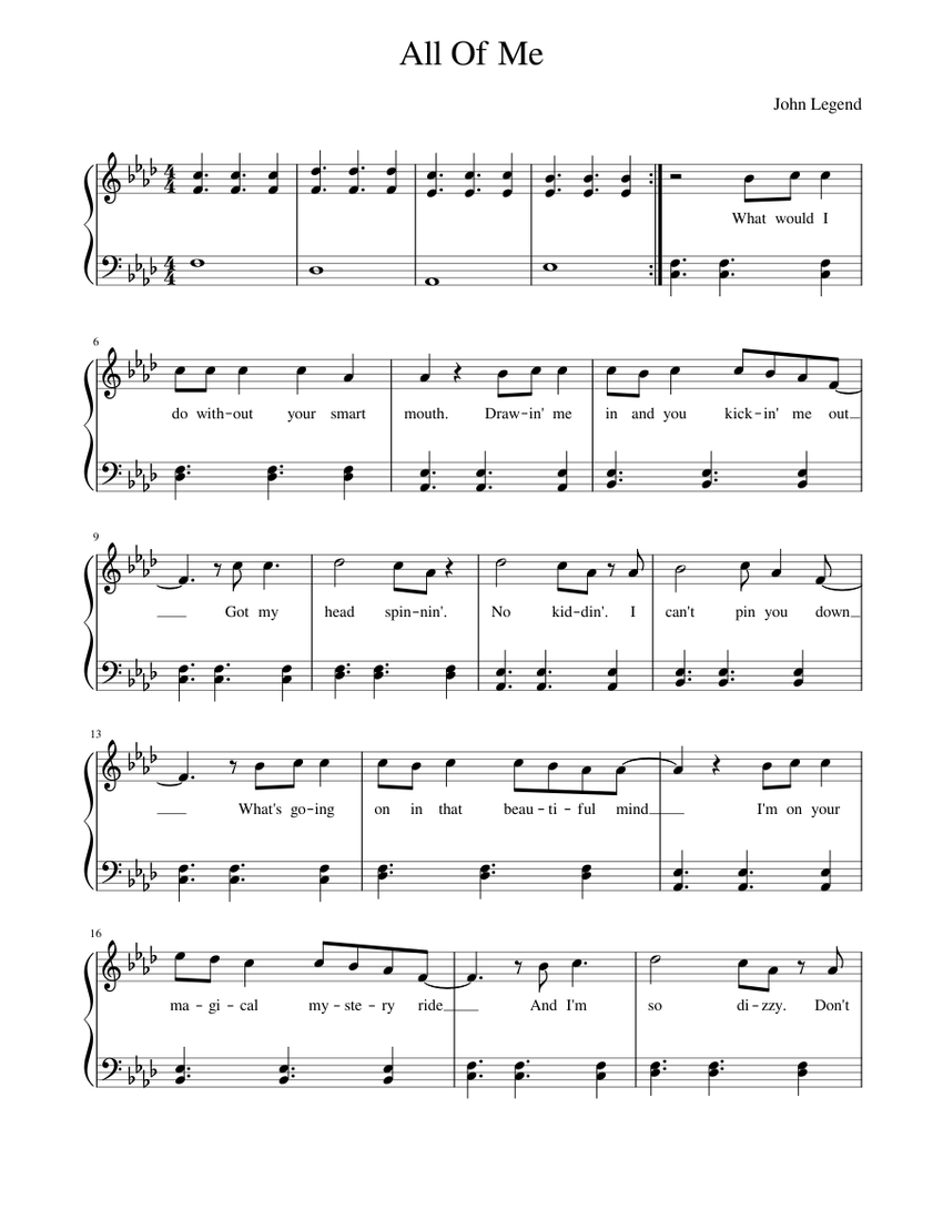 All_Of_Me Sheet music for Piano (Solo) Easy | Musescore.com