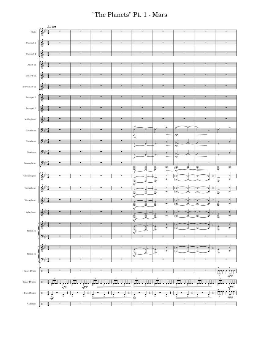 "The Planets" Pt. 1 - Mars Sheet Music for Trombone, Flute, Clarinet in ...