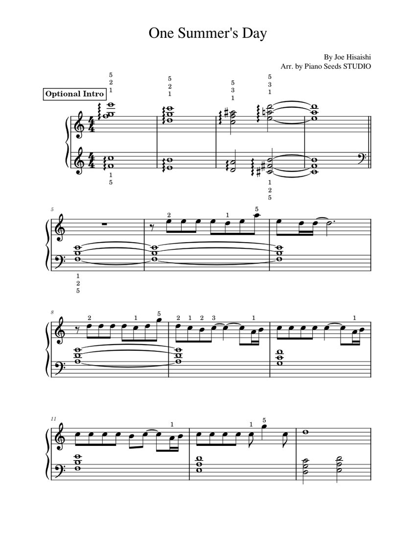 One Summer's Day – Joe Hisaishi EASY PIANO Sheet music for Piano (Solo ...