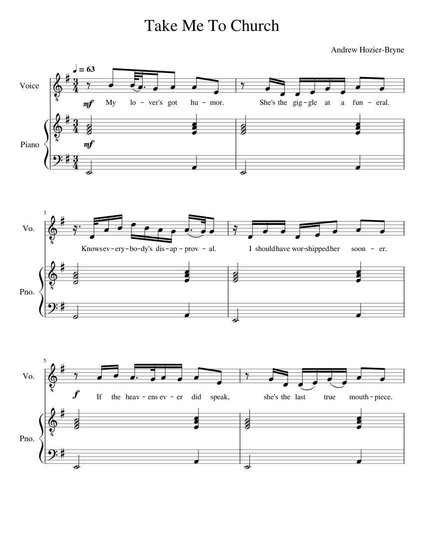 Take Me To Church – Hozier Sheet Music for Piano, Trombone, Tenor ...