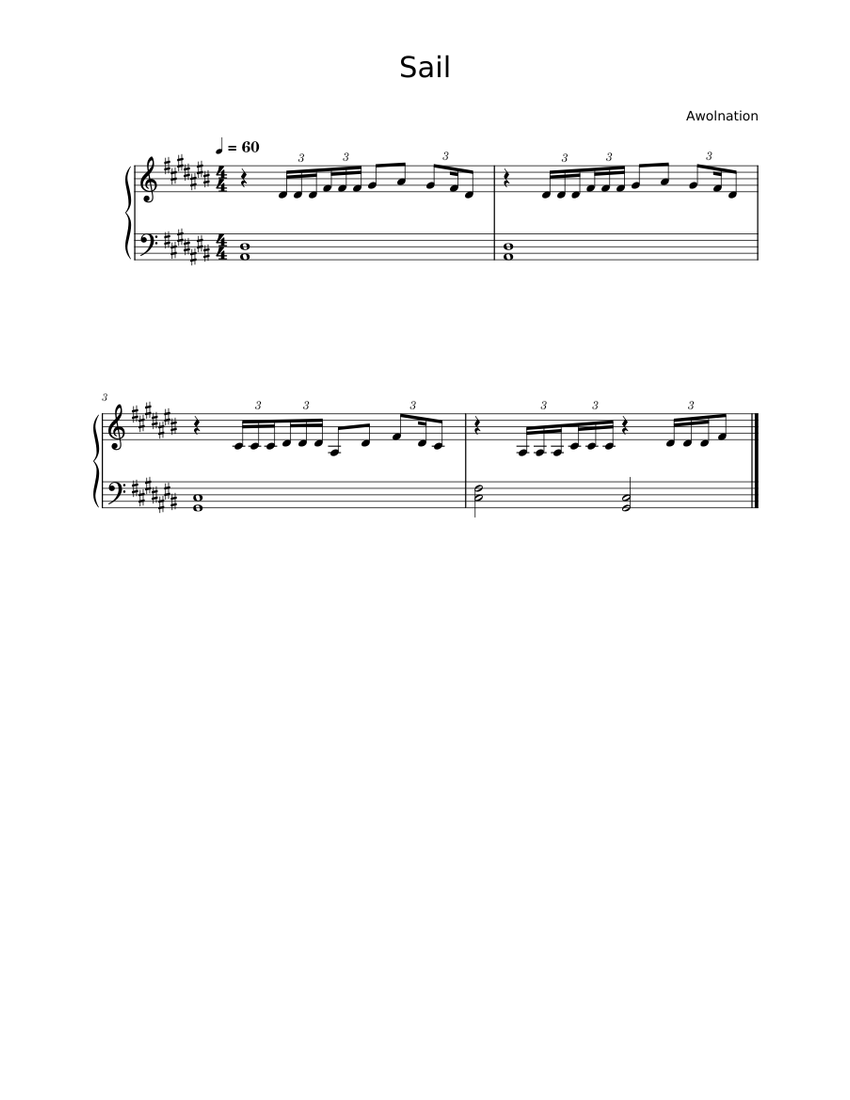 Sail – AWOLNATION Sail – Awolnation (synth rif) Sheet Music for Piano ...
