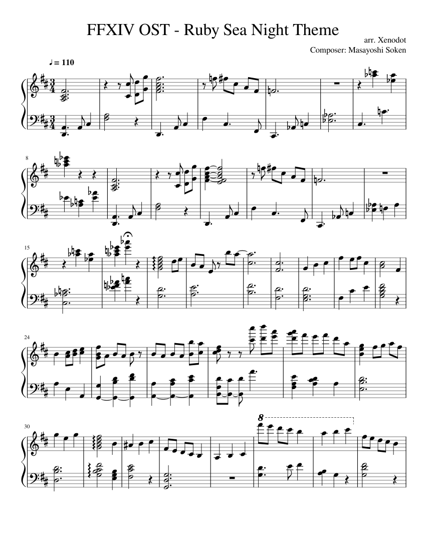 FFXIV OST - Ruby Sea Night Theme Sheet music for Piano (Solo) | Musescore.com