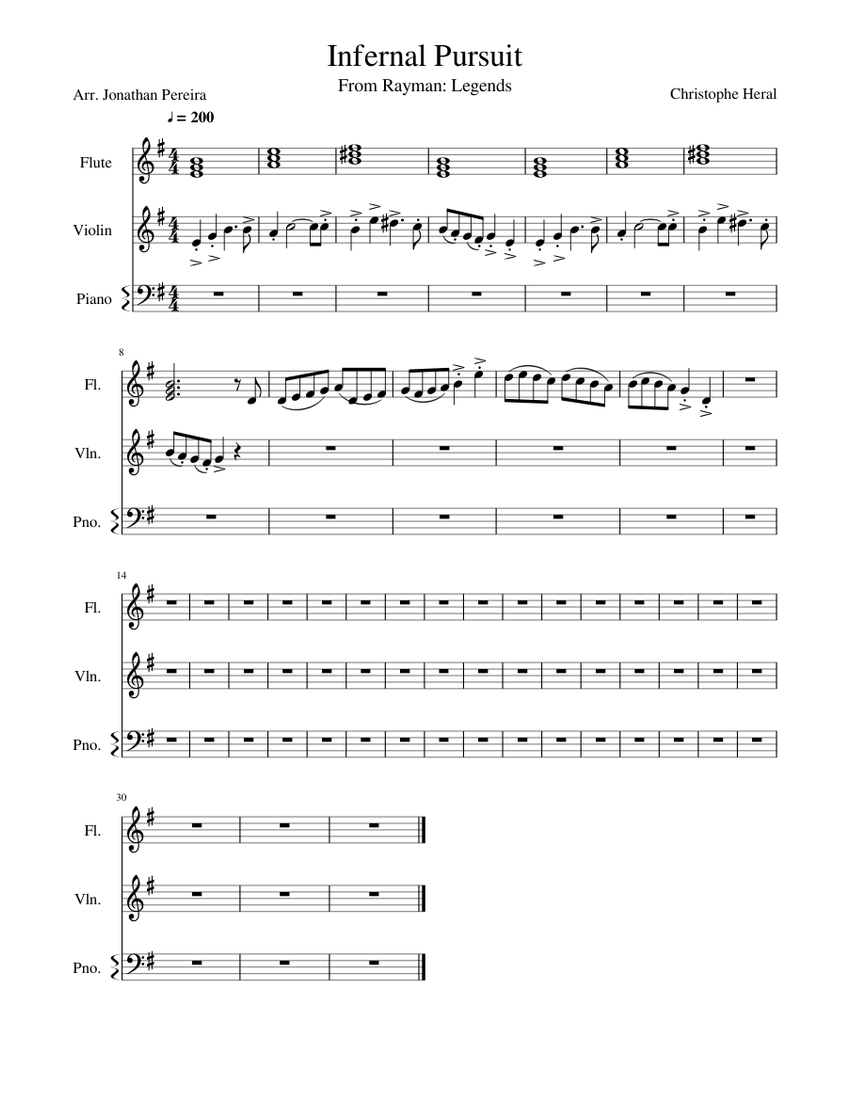Infernal Pursuit Sheet music for Piano, Flute, Violin (Mixed Trio ...