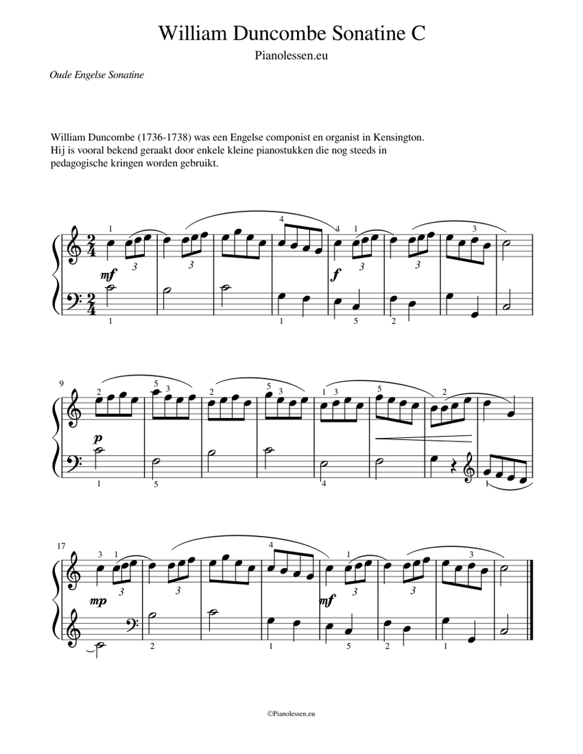 William Duncombe Sonatine C Sheet music for Piano (Solo) Easy ...