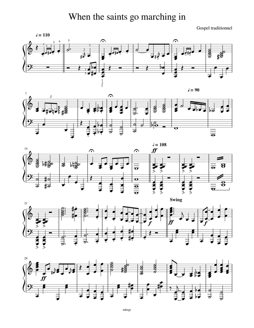When the saints go marching in Sheet Music for Piano (Solo) | MuseScore.com