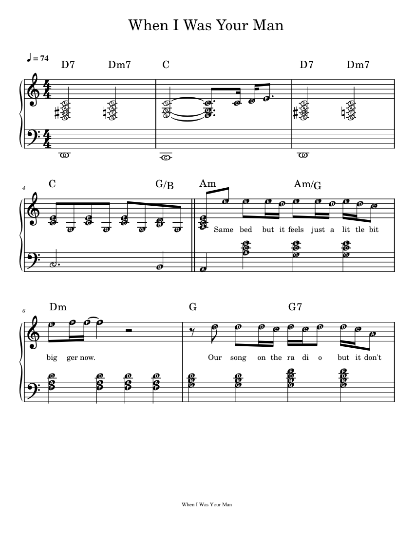 When I Was Your Man Bruno Mars Sheet Music For Piano Solo