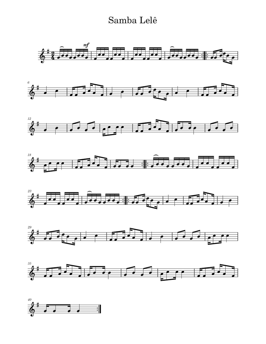 Samba Lelê – Misc Traditional Samba Lelê Nina Sheet music for Piano (Solo) | Musescore.com