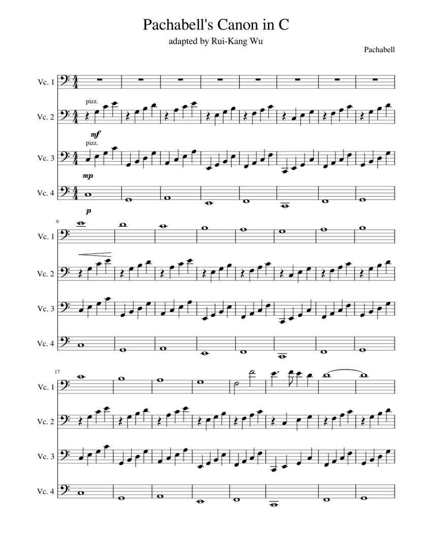 Pachelbel's Canon in C (Super short) Sheet music for Cello (String ...