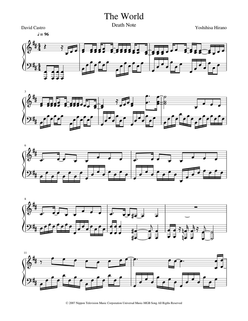 The World - Death Note Sheet Music for Piano (Solo) | MuseScore.com