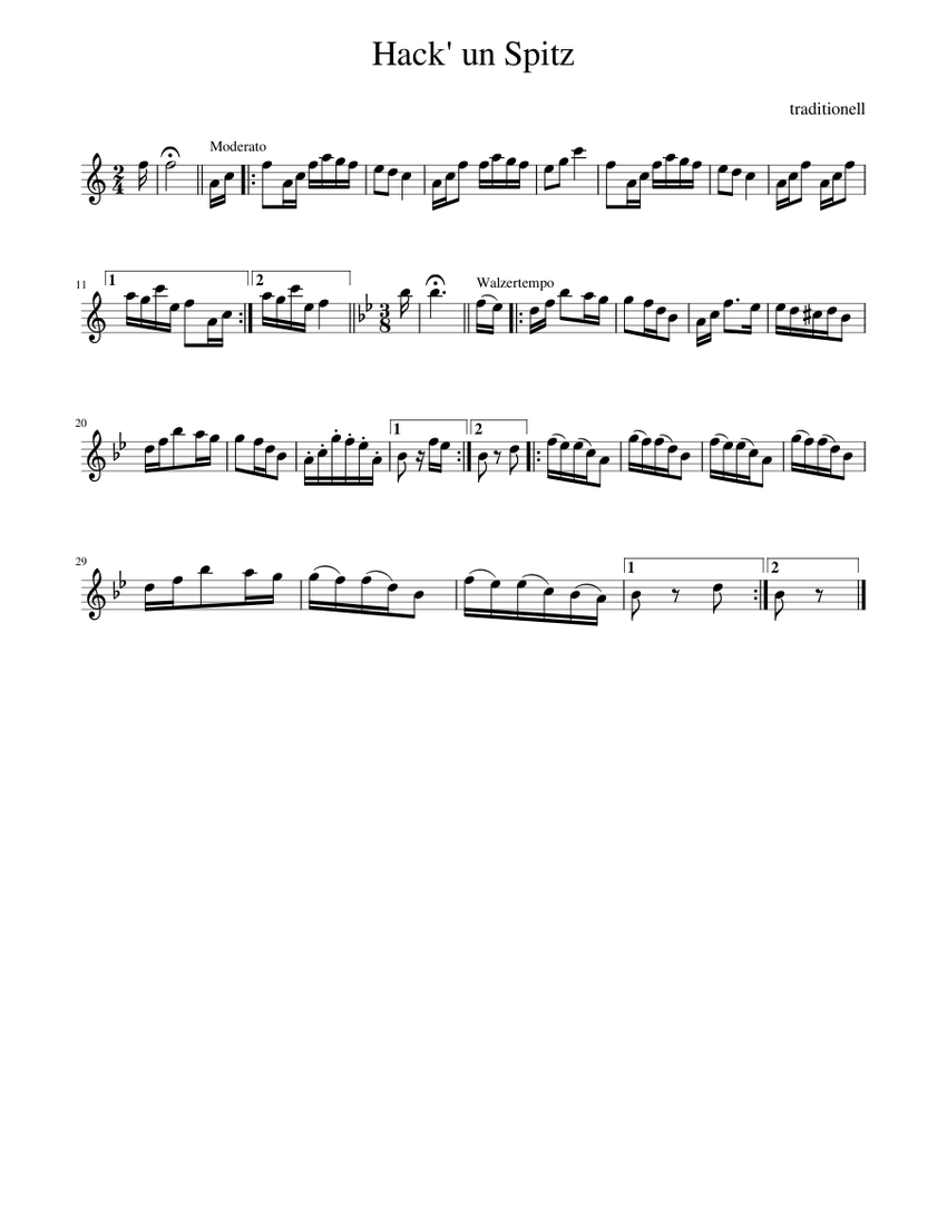 Traditional music - Hack' un Spitz Sheet music for Piano (Solo ...