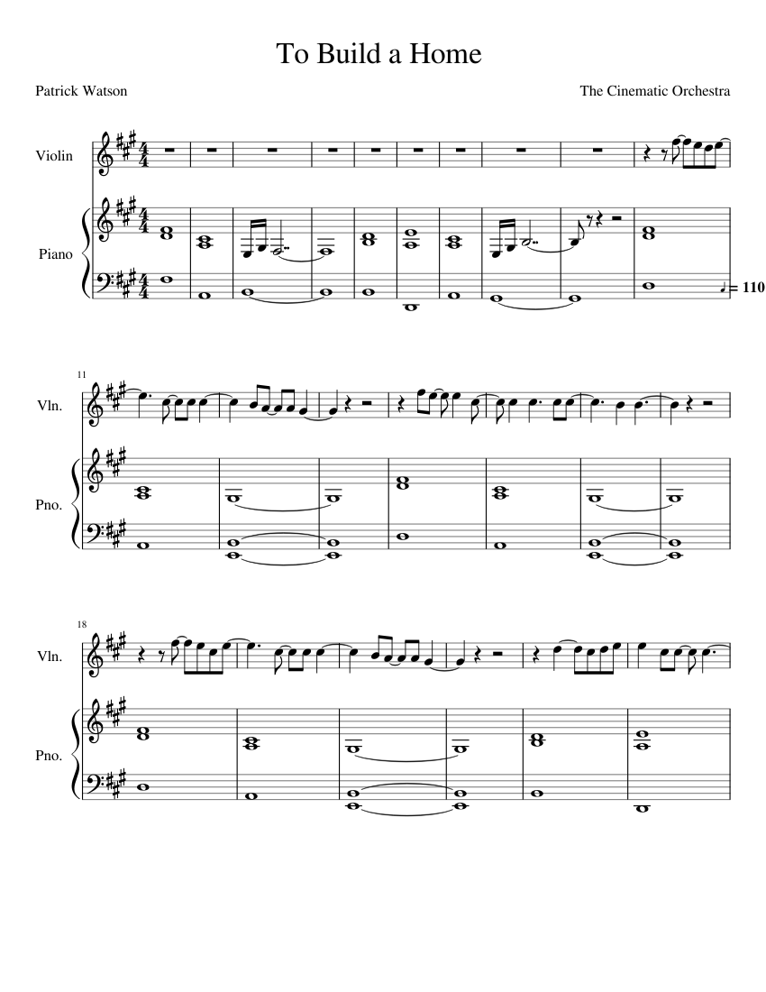 To Build a Home Sheet Music for Piano, Violin (Solo) | MuseScore.com