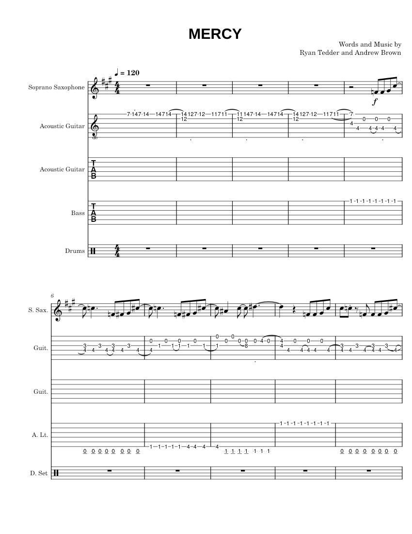 Mercy - OneRepublic Sheet music for Guitar, Drum group, Strings ...