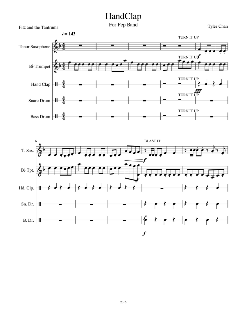 Hand Clap Sheet music for Saxophone tenor, Trumpet in b-flat, Snare ...