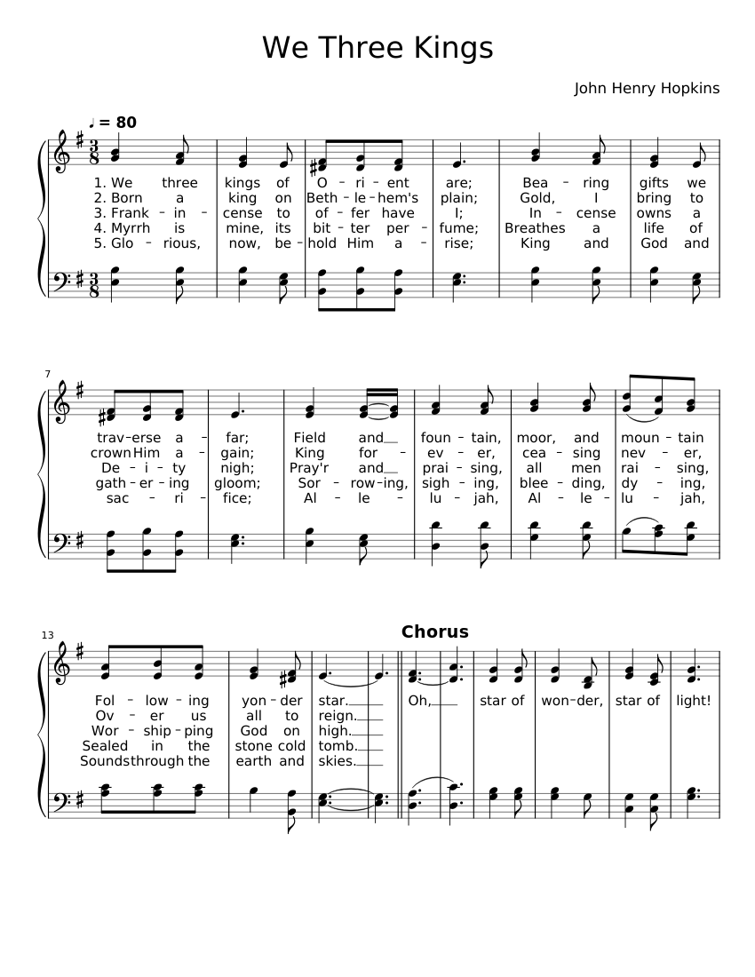 We Three Kings Sheet music for Piano (Solo) Easy | Musescore.com