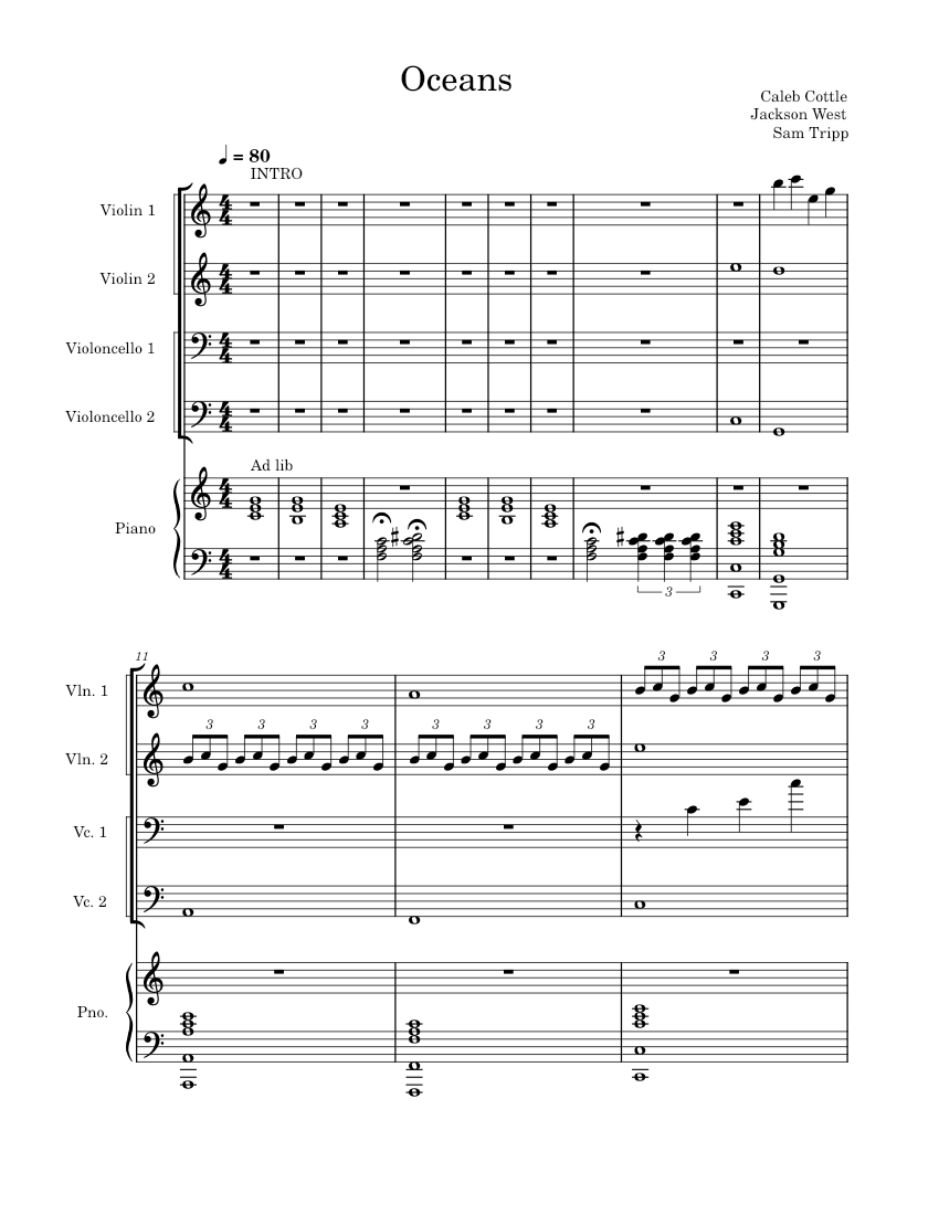 Oceans Sheet music for Piano, Violin, Cello (Chamber Orchestra ...