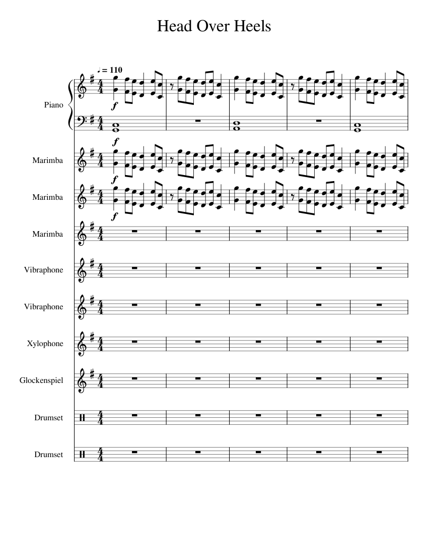 Head Over Heels Sheet music for Piano, Vibraphone, Glockenspiel, Drum ...