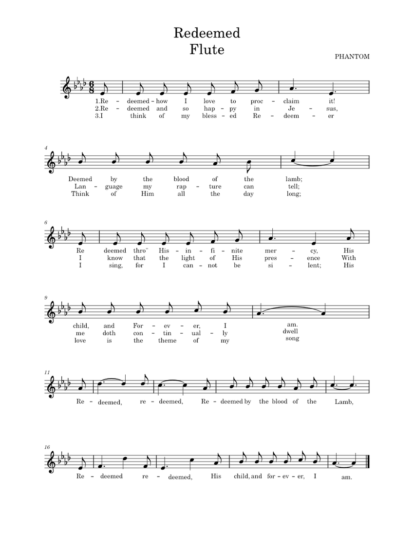 Redeemed (How I love to Proclaim it!) Sheet Music for Piano (Solo) Easy ...