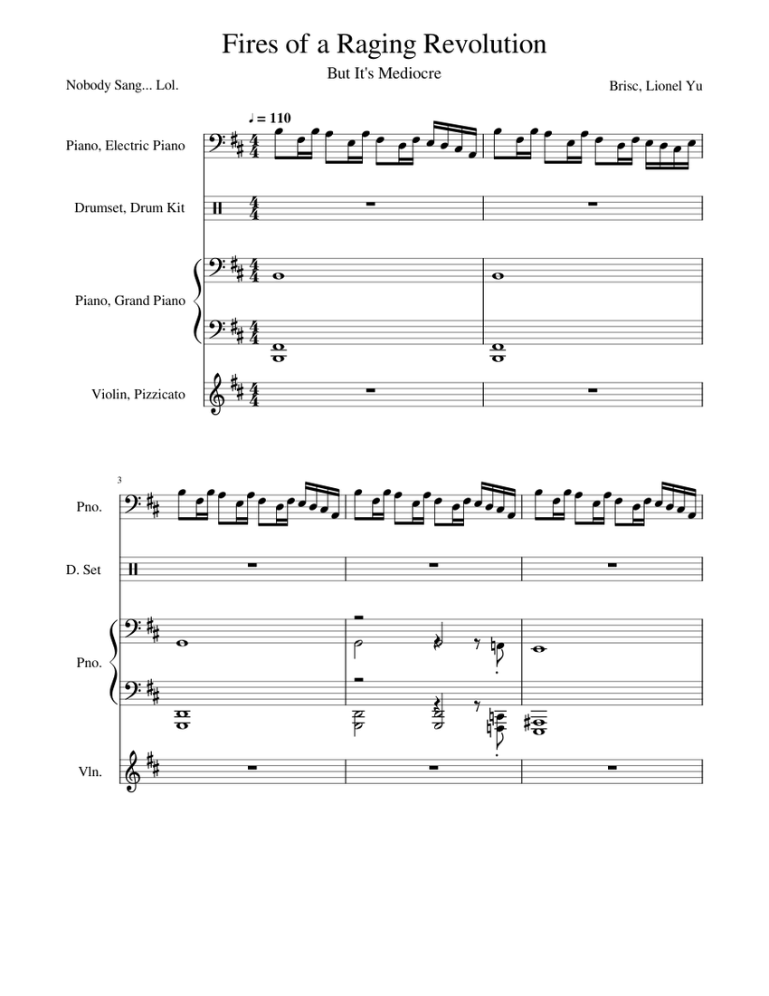 Fires of a Revolution but Mediocre Sheet Music for Piano, Violin, Drum ...